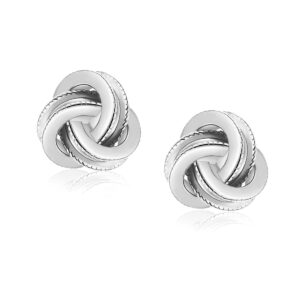 gold plated sterling silver studs love knot earrings for women | hypoallergenic & nickle free jewelry for sensitive ears (10, white-gold-plated-silver)