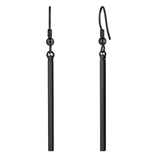 FOCALOOK Black Earrings for Women Hypoallergenic Minimalist Thin Drop Dangle Long Vertical Bar Earrings