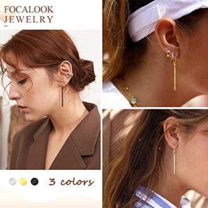 FOCALOOK Black Earrings for Women Hypoallergenic Minimalist Thin Drop Dangle Long Vertical Bar Earrings