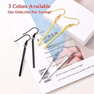 FOCALOOK Black Earrings for Women Hypoallergenic Minimalist Thin Drop Dangle Long Vertical Bar Earrings