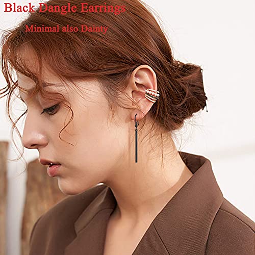 FOCALOOK Black Earrings for Women Hypoallergenic Minimalist Thin Drop Dangle Long Vertical Bar Earrings