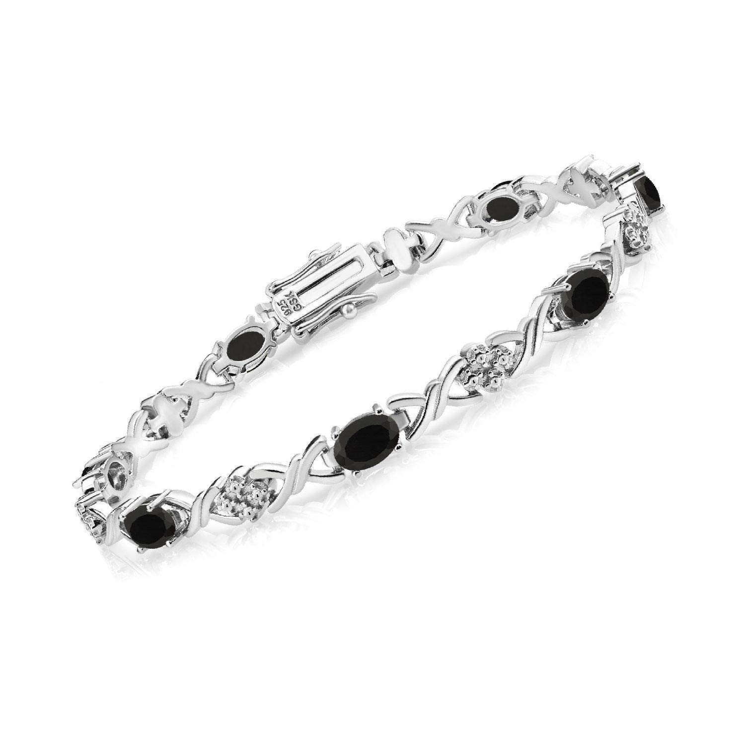 Gem Stone King 925 Sterling Silver Black Onyx Tennis Bracelet For Women (3.20 Cttw, Gemstone December Birthstone, Oval 6X4MM, 7 Inch)