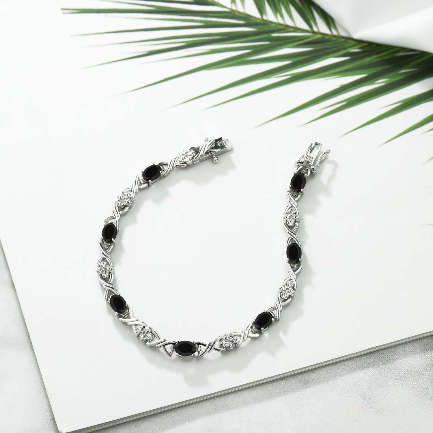 Gem Stone King 925 Sterling Silver Black Onyx Tennis Bracelet For Women (3.20 Cttw, Gemstone December Birthstone, Oval 6X4MM, 7 Inch)