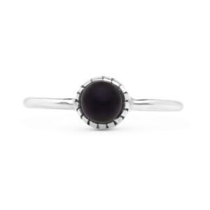 black onyx round stone delicate ring 925 sterling silver vintage tribal gipsy boho look us size 5 6 7 8 9 (6)