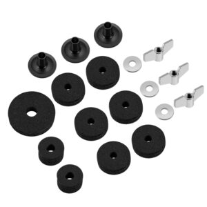 flexzion 18-piece cymbal accessories kit - includes cymbal felts and sleeves with base, wing nuts, washers, & hi-hat cup & clutch felts for mounting & securing cymbals on drum sets (black)