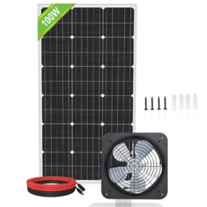 pumplus max 2000cfm solar attic fan all-in-one kit, powered by 100w solar panel, 14in hosing fan for attic, barn, bullpen- delivery in 2 parcels