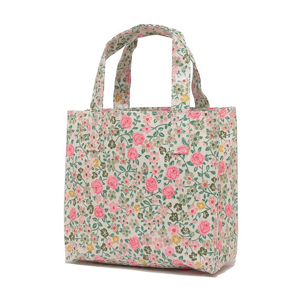 Cath Kidston S Bookbag Oilcloth Mini Open Top Handle Bag Small Size Lunch Bag Hedge Rose Pattern Warm Cream Color