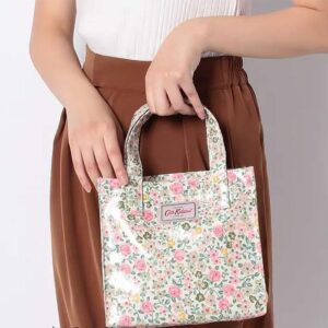 Cath Kidston S Bookbag Oilcloth Mini Open Top Handle Bag Small Size Lunch Bag Hedge Rose Pattern Warm Cream Color