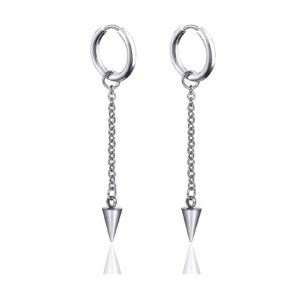 fusamk punk rock stainless steel cone circle hoop earrings long chain drop dangle earrings