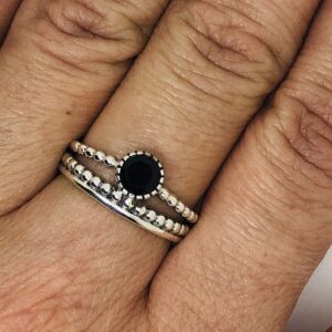 Cut Black Onyx double Ring 925 Sterling Silver Vintage Tribal Gipsy Boho Look US Size 5 6 7 8 9 (8)