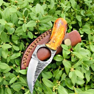 Titan International Knives Skinning Knife | Small Hunting Knife Fixed Blade | Burnt Bone Handle Knife Leather Sheath | 3 Inch Blade Outdoors Camping Gear