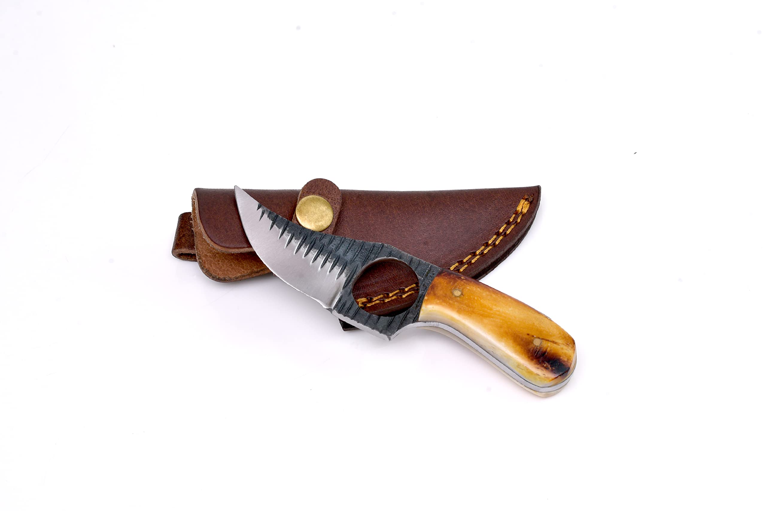 Titan International Knives Skinning Knife | Small Hunting Knife Fixed Blade | Burnt Bone Handle Knife Leather Sheath | 3 Inch Blade Outdoors Camping Gear