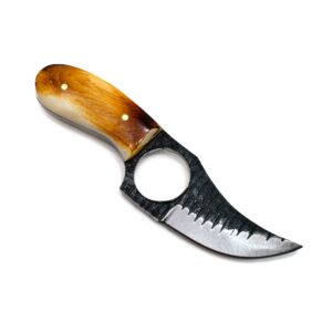 Titan International Knives Skinning Knife | Small Hunting Knife Fixed Blade | Burnt Bone Handle Knife Leather Sheath | 3 Inch Blade Outdoors Camping Gear