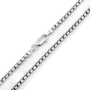 giorgio bergamo 925 sterling silver italian 2.5mm round box chain, solid rolo link rhodium necklace, (20)