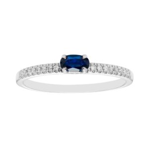 10k white gold 1/4 cttw oval lab created blue sapphire & 1/10 cttw diamond ring (i-j color, i2-i3 clarity) - size 7