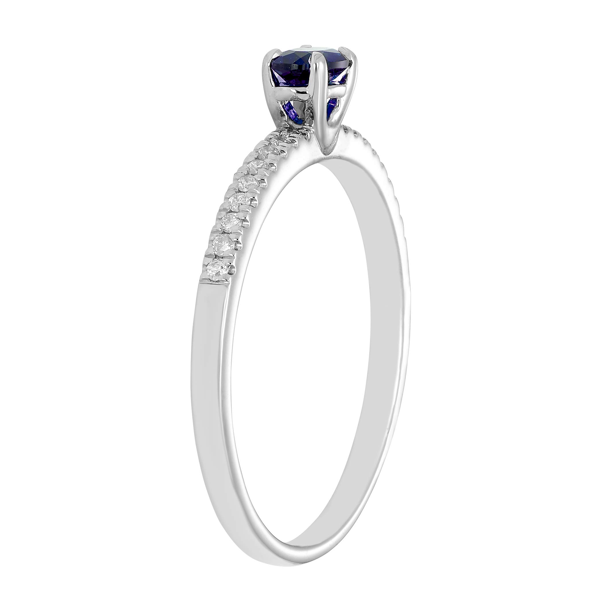 10K White Gold 1/4 Cttw Oval Lab Created Blue Sapphire & 1/10 Cttw Diamond Ring (I-J Color, I2-I3 Clarity) - Size 7