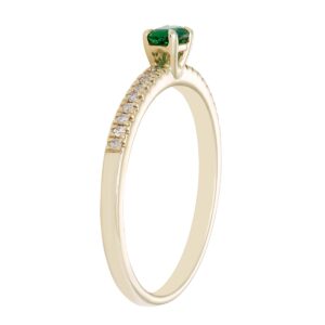 10K Yellow Gold 1/5 Cttw Oval Lab-Grown Emerald May Birthstone & 1/10 Cttw Genuine Diamond Ring (H-I Color, I1-I2 Clarity) - Size 5