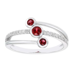 10k white gold 1/5 cttw triple lab grown ruby & 1/10 cttw genuine diamond art deco ring (h-i color, i1-i2 clarity) - size 7