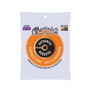 martin authentic acoustic guitar strings, flexible-core ma130fx 92/8 phosphor bronze, (packaging may vary)