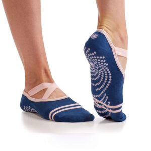 gaiam yoga barre socks - grippy non slip sticky toe grip accessories for women & men - pure barre, hot yoga, pilates, ballet, dance, home - indigo