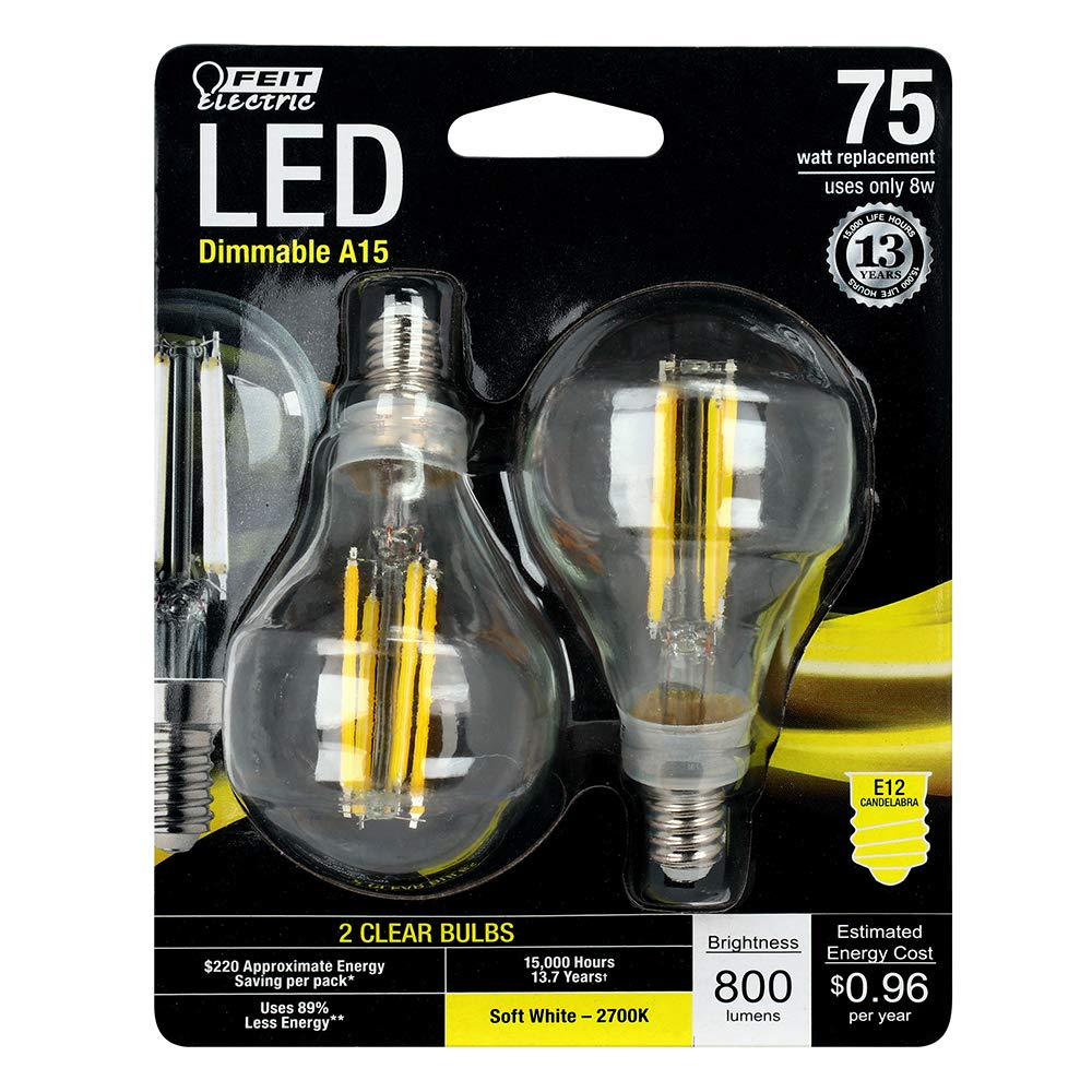 Feit Electric BPA1575C/827/FIL/2 75W EQ DM LED Light Bulbs, 2 Bulbs