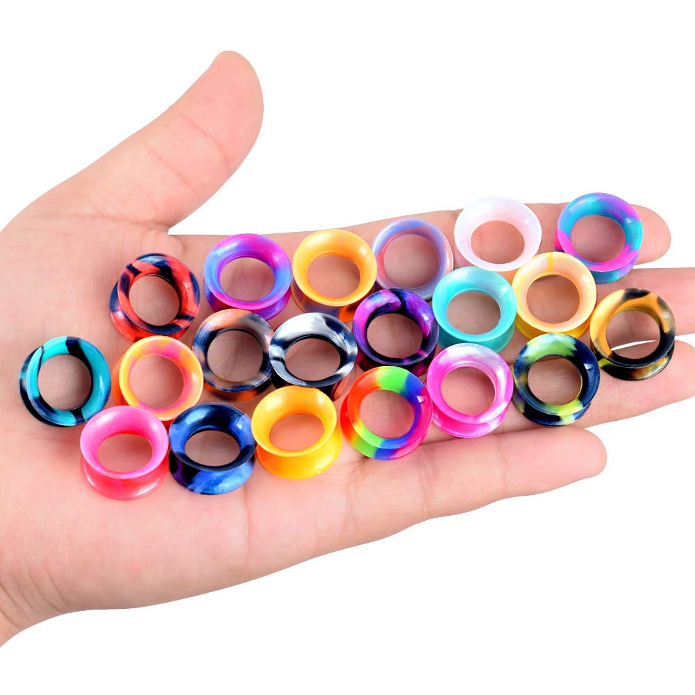 Longbeauty 40PCS Soft Silicone Ear Gauges Flesh Tunnels Plugs Stretchers Expander Camouflage Pattern Ear Piercing 2g-16mm