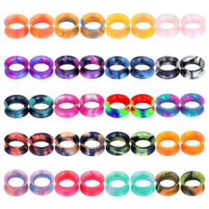 Longbeauty 40PCS Soft Silicone Ear Gauges Flesh Tunnels Plugs Stretchers Expander Camouflage Pattern Ear Piercing 2g-16mm