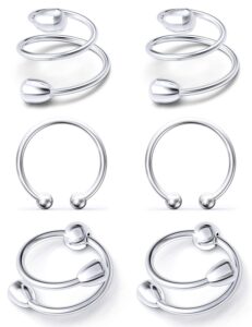 ftovosyo non-piercing nipplerings for women adjustable fake nipple rings piercing 316l stainless steel faux nipple jewelry 3 pairs silver-tone