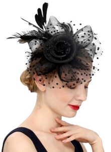 cizoe fascinators hat for women tea party hat kentucky derby wedding flower cocktail mesh feathers headpiece(1-a-black)