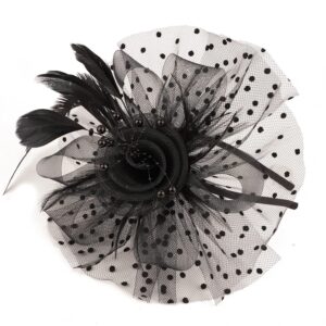 Cizoe Fascinators Hat for Women Tea Party Hat Kentucky Derby Wedding Flower Cocktail Mesh Feathers Headpiece(1-a-Black)