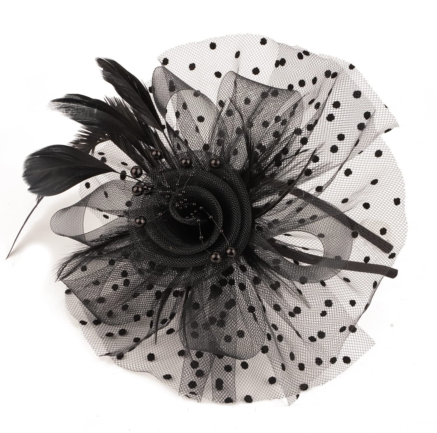 Cizoe Fascinators Hat for Women Tea Party Hat Kentucky Derby Wedding Flower Cocktail Mesh Feathers Headpiece(1-a-Black)