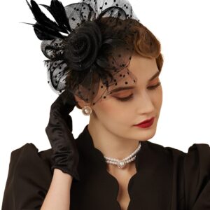 Cizoe Fascinators Hat for Women Tea Party Hat Kentucky Derby Wedding Flower Cocktail Mesh Feathers Headpiece(1-a-Black)