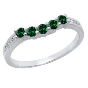 dazzlingrock collection round lab created emerald & white diamond women 5 stone guard wedding band, 10k white gold, size 8.5