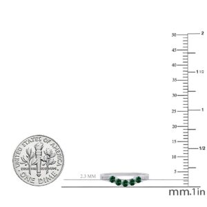 Dazzlingrock Collection Round Lab Created Emerald & White Diamond Women 5 Stone Guard Wedding Band, 10K White Gold, Size 8.5