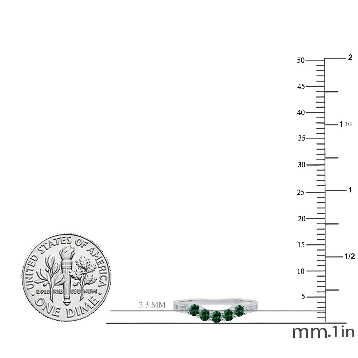 Dazzlingrock Collection Round Lab Created Emerald & White Diamond Women 5 Stone Guard Wedding Band, 10K White Gold, Size 8.5