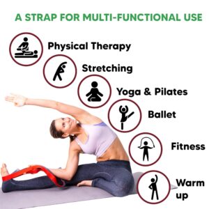 sport2people Stretching Strap for Yoga, Flexibility, Rehabilitation - 2 Free Exercise Ebooks - Get Flexible with 12-Loop Stretch Band for Rehab, Recommended by Physical Therapists and Trainers