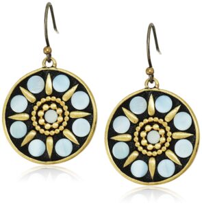 lucky brand gold-tone hammered mother-of-pearl circle drop earrings