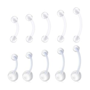 qwalit 14g clear belly button rings bioflex plastic belly ring navel piercings retainers for work surgery 3/8" 10mm