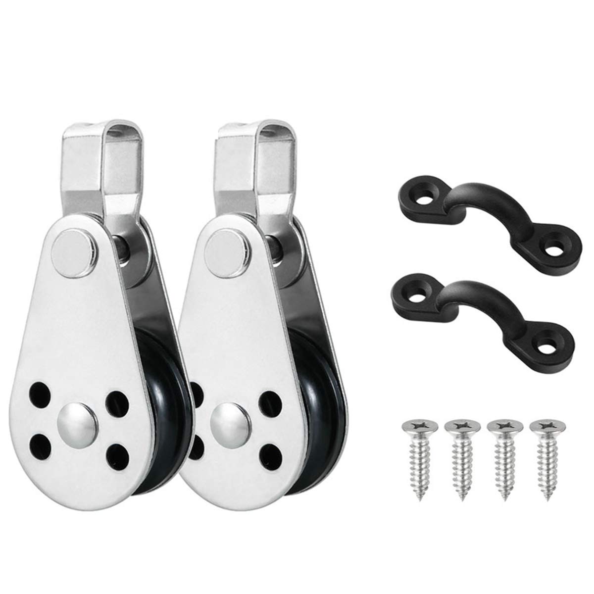 Lind Kitchen 2Sets Stainless Steel Pulley Block with Pad Eye and Screws for Kayak Canoe Boat Anchor Trolley Kit