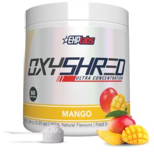 ehp labs oxyshred pre workout powder - preworkout powder with l glutamine & acetyl l carnitine, energy boost drink - mango, 60 servings