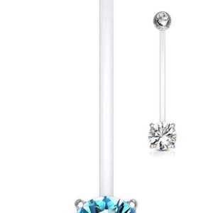 Forbidden Body Jewelry 14G 1" Pregnancy Bioflex Adjustable & Flexible Double Jeweled CZ Maternity Belly Ring, Clear/Aqua (2pc)