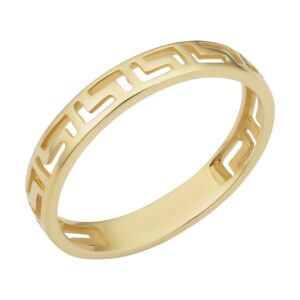 kooljewelry minimalist 14k yellow gold 3.2 mm greek key band ring (size 9)