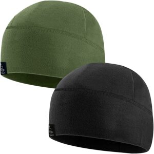 temple tape tactical fleece watch cap beanie – skull cap fleece hat - 2 pack black/od green - one size (fits most heads)