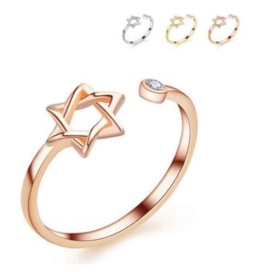 eiffy zircon jewish star of david ring for women simple open hexagram finger ring jewelry (gold)