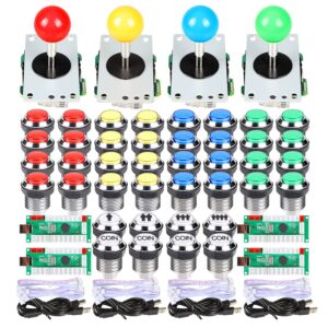 eg starts 4 player led arcade diy kit usb mame pc game diy & raspberry pi retro controller diy including 4x arcade joystick, 40x led chrome arcade buttons 4x zero delay usb encoder