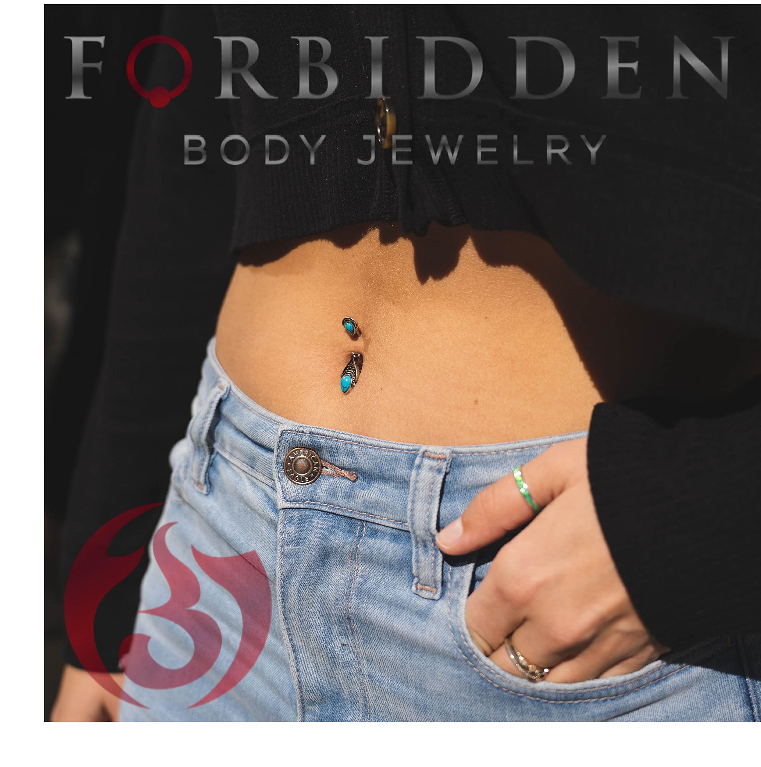 Forbidden Body Jewelry Surgical Steel Tribal Vintage Filigree Belly Ring, Faux Jade Semi Precious Stones