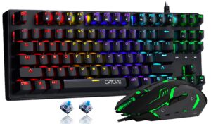 mechanical gaming keyboard and mouse combo-chonchow tkl 87 keys blue switche rgb rainbow backlit keyboard 3200dpi mice with 6 button value combo for ps4 xbox laptop windows pc gamer