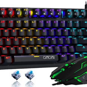 Mechanical Gaming Keyboard and Mouse Combo-CHONCHOW TKL 87 Keys Blue Switche RGB Rainbow Backlit Keyboard 3200DPI Mice with 6 Button Value Combo for PS4 Xbox Laptop Windows PC Gamer