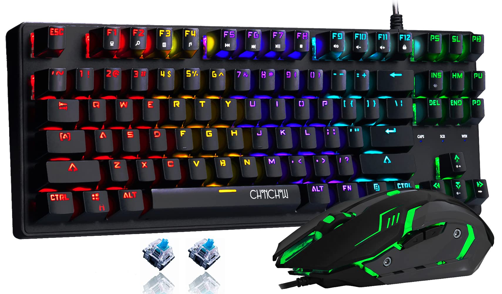 Mechanical Gaming Keyboard and Mouse Combo-CHONCHOW TKL 87 Keys Blue Switche RGB Rainbow Backlit Keyboard 3200DPI Mice with 6 Button Value Combo for PS4 Xbox Laptop Windows PC Gamer