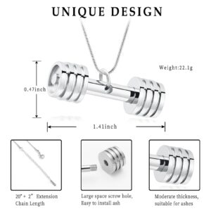 Cremation Jewelry for Ashes Stainless Steel Barbell Pendant Urn Necklace for Ashes for Men Women Dumbbell Keepsake Jewelry